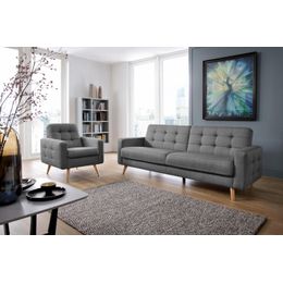 3-Sitzer exxpo - SOFA FASHION "Nappa, Schlafsofa, bequem, zeitloses Design, L-Form", grau, B:222cm H:87cm T:78cm, Struktur ( 100% Polyester), Sofas, 3-Sitzer, tolle Detailverarbeitung, mit Bettfunktion und Bettkasten