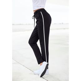 Jogger Pants Lascana, Damen, Gr. 32, N-Gr, schwarz, Sweatware, Obermaterial: 70% Viskose, 25% Polyamid, 5% Elasthan, unifarben, Basic, Basic kn&ouml;chelfrei, Hosen Jogger Pants, mit sportlichen Seitenstreifen, Loungewear
