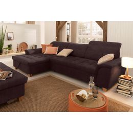 Ecksofa Home Affaire "Lyla fester Sitzkomfort, bequeme Armlehnen, Breite 279cm, L-Form", braun, B:279cm H:81cm T:162cm, Sofas, Ecksofa, mit Recamiere, wahlweise mit R&uuml;ckenfunktion und zus&auml;tzlich mit Bett