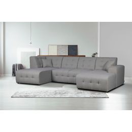 Wohnlandschaft Home Affaire "Nosia U-Form", grau (hellgrau), B:297cm H:85cm T:163cm, 100% Polyester, Sofas, Wohnlandschaft, incl. 2 Zierkissen, mit feiner Steppung