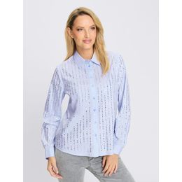 Langarmbluse Heine, Damen, Gr. 36, hellblau, 100% Baumwolle, unifarben, Rundhals, Blusen Langarmbluse