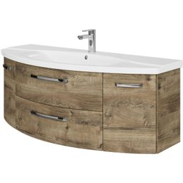 Waschtisch SAPHIR "Serie 4010 Keramik-Waschtisch mit Unterschrank, 144 cm breit", braun (eiche ribbeck quer nachbildung, eiche ribbeck quer nachbildung), B:144cm H:53,7cm T:49,5cm, Waschtische, Waschtisch, Waschplatz mit 2 T&uuml;ren, 2 Schubladen, Badm&ouml;bel-Set mit Waschtisch