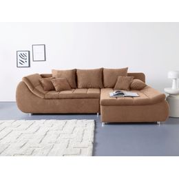 Ecksofa Home Affaire "Imola, elegant und modern, aktuelle Steppung im Sitz, bequem, L-Form", braun (hellbraun), B:271cm H:90cm T:104cm, Sofas, Ecksofa, frei im Raum stellbar, wahlweise mit Bettfunktion und Bettkasten
