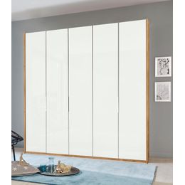 Kleiderschrank wimex "Level by fresh to go", braun (plankeneichefarben, wei&szlig;glas), B:250cm H:236cm T:58cm, Schr&auml;nke, Kleiderschrank, T&uuml;ren vollfl&auml;chig mit farbigem Glas