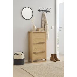 Schuhkommode WOODMAN "NewEst", braun (eichefarben), B:67cm H:138cm T:28cm, Sideboards, Schuhkommode, Breite 67 cm, mit 3 Klappen, Holzfurnier aus Eiche, FSC