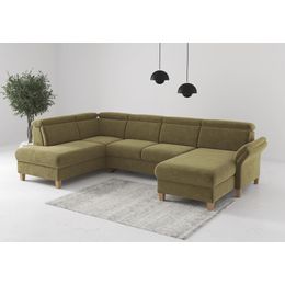 Wohnlandschaft Home Affaire "Glendale, U-Form", olive, B:321cm H:84cm T:193cm, 100% Polyester, Sofas, Wohnlandschaft, inkl. Kopfteilverstellung, wahlweise mit Vorziehsitz und Bettkasten