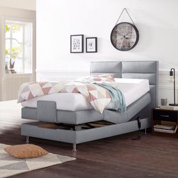 Boxbett, grau, B:114cm L:210cm, Box und Kopfteil: Feinstrukturstoff (77% Polyester und 23% Viskose);Bezug der Obermatratze: 100% Polyester, Westfalia Schlafkomfort, Komplettbetten, Boxbett, mit Motor in diversen Ausf&uuml;hrungen