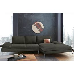 Ecksofa W.Schillig "enjoy&MORE, Designsofa, bequem, zeitlos und elegant, L-Form", gr&uuml;n (hunter r66), B:340cm H:87cm T:185cm, Chenille-Flachgewebe R66 (85% Polyester, 15% Nylon);Longlife Xtra-Leder Z59: Glattleder mit modischer Pr&auml;gung. Hautst&auml;rke 0, 9 - 1, 1 mm;Stoff S37 (100% Polyester), Sofas, Ecksofa, mit Sitztiefenverstellung, F&uuml;&szlig;e silber matt, Breite 340 cm