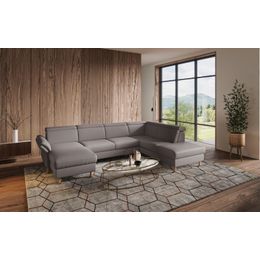 Wohnlandschaft Home Affaire "Calypso U-Form", grau (hellgrau), B:334cm H:85cm T:227cm, 100%Polyester, Sofas, Wohnlandschaft, wahlweise mit motorischer Relaxfunktion