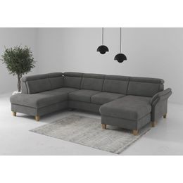Wohnlandschaft Home Affaire "Glendale, U-Form", grau, B:321cm H:84cm T:193cm, 90% Polyester, 10% Polyamid, Sofas, Wohnlandschaft, inkl. Kopfteilverstellung, wahlweise mit Vorziehsitz und Bettkasten