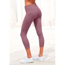 Caprileggings Lascana, Damen, Gr. 52/54, N-Gr, lila (mauve), Single Jersey, Obermaterial: 95% Baumwolle, 5% Elasthan, unifarben, Basic, Basic kniebedeckend, Hosen Caprileggings, mit breitem weichem B&uuml;ndchen, Loungewear