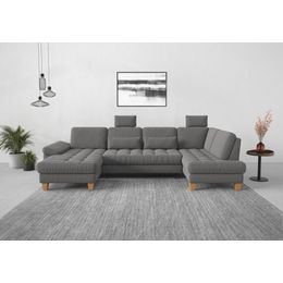 Sit & More Wohnlandschaft SIT & MORE "Westham U-Form", grau, B:338cm H:88cm T:172cm, 90% Polyester 10%Polyamid, Sofas, Wohnlandschaft, wahlweise mit Bettfunktion, Bettkasten, Sitztiefenverstellung