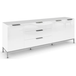 Kombikommode Rauch "Kommode T&uuml;rkommode Sideboard Kombikommode FLIPP mit Glasfront", wei&szlig; (alpinwei&szlig;, glas kristallwei&szlig;), B:200cm H:71cm T:42cm, Holzwerkstoff, Sideboards, Kombikommode, 3-t&uuml;rig, 3 Schubladen, Soft-Close-Funktion, Oberboden und Front Glas