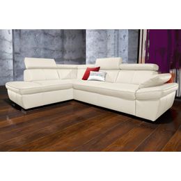 Ecksofa exxpo - SOFA FASHION "Salerno, Funktionssofa, hoher Sitzkomfort, Breite 268cm, L-Form", wei&szlig; (keramik), B:268cm H:77cm T:204cm, NaturLeder;Primabelle-Microfaser (100% Polyester);Luxus-Kunstleder, Sofas, Ecksofa, inkl. Kopf- und Armteilverstellung, wahlweise mit Bettfunktion