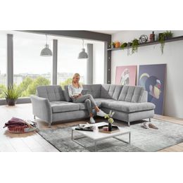 Ecksofa DIE PLANBAR "MP-IN20016 L-Form mit Kaltschaum-Polsterung", silber, B:242cm H:87cm T:116cm, 100% Polyester, Sofas, Ecksofa, wahlweise mit Kopfst&uuml;tzen und Bettfunktion, mit Kaltschaum-Polsterung