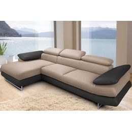 Ecksofa COTTA "Solution L-Form", schwarz (schwarz, schlamm), B:286cm H:73cm T:167cm, Sofas, Ecksofa, mit Arm- & Kopfteilverstellung, wahlweise mit Bettfunktion