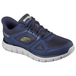 Slip-On Sneaker Skechers "TRACK", Herren, Gr. 46, bunt (navy, limette), Leder, Textil, Schuhe Slip-On Sneaker, Freizeitschuh, Schn&uuml;rschuh mit Memory Foam