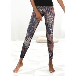 active by Lascana Leggings LASCANA ACTIVE "Tropical", Damen, Gr. L (44/46), N-Gr, braun (gemustert, braun, beige, grau), Obermaterial: 94% Baumwolle, 6% Elasthan, gemustert, figurbetont lang, Hosen Leggings, mit abstraktem Palmenprint, Loungewear, Topseller