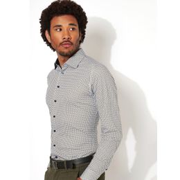 Langarmhemd DESOTO "Jerseyhemd Casual Kent langarm", Herren, Gr. XL, N-Gr, wei&szlig; with gr&uuml;n dots, Jersey, Obermaterial: 100% Baumwolle, gemustert, gepunktet, mehrfarbig, slim fit normal, Rundhals, eingesetzt,&Auml;rmel mit &Auml;rmelschlitz 1-Knopf-Manschette mit Schlitz, Hemden Langarmhemd, Flexibler Stretch, mit Minimal Print, Kentkragen