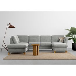 Wohnlandschaft Home Affaire "Trelleborg U-Form", silber, B:307cm H:86cm T:213cm, 100% Polyester, Sofas, Wohnlandschaft, wahlweise mit Bettfunktion und Bettkasten, inkl. Federkern-Polsterung
