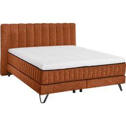 Boxspringbett "Baldwin", orange, B:202cm L:212cm, 100% Polyester, SET ONE BY Musterring, Komplettbetten, Boxspringbett, Liegefl&auml;che 180 x 200 cm, Duo-Matratze, Kopfteil mit Steifensteppung
