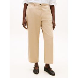 Chinohose Tommy Hilfiger Curve "CRV CO GMD SLIM STRAIGHT CHINO", Damen, Gr. 52, N-Gr, beige, Web, Obermaterial: 65% Baumwolle, 33% Lyocell, 2% Elasthan, unifarben, regular fit lang, Hosen Chinohose, in gro&szlig;en Gr&ouml;&szlig;en