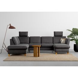 Wohnlandschaft Home Affaire "Trelleborg U-Form", grau, B:307cm H:86cm T:213cm, 100% Polyester, Sofas, Wohnlandschaft, wahlweise mit Bettfunktion und Bettkasten, inkl. Federkern-Polsterung