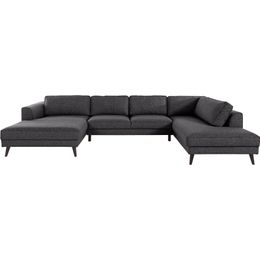 Wohnlandschaft Home Affaire "Lumber Jack, viel Platz, bequem, Breite 354cm, hoher Fu&szlig;, U-Form", schwarz (obsidian), B:354cm H:85cm T:201cm, Sofas, Wohnlandschaft, in moderner Optik