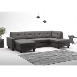Wohnlandschaft Home Affaire "Varese", braun (mocca), B:304cm H:91cm T:170cm, Sofas, Wohnlandschaft, wahlweise mit Bettfunktion und Bettkasten