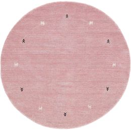 Wollteppich CarpetFine "Gabbeh Uni", rosa, H:15mm &Oslash;:250cm, Wolle, Teppiche, Wollteppich, reine Wolle handgewebt, Gabbeh Tiermotiv warmes Raumklima viele Gr&ouml;&szlig;en