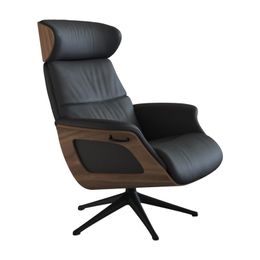 Relaxsessel FLEXLUX "Clement R&uuml;cken u. Kopfverstellung, ergonomisch, Airchannels", schwarz (deep balck), Sessel, Echtleder, B/H/T: 83cm x 65cm x 125cm, 100% Echteder, Lederoptik, Relaxsessel, R&uuml;cken- & Kopfteilverstellung, Drehbar, Armlehne Walnuss, Fu&szlig; Schwarz, B:83cm H:65cm T:125cm