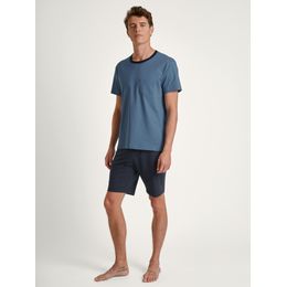 Shorty Calida "Relax Essentials", Herren, Gr. L (52/54), blau (coronet blau), Single Jersey, Obermaterial: 100% Baumwolle, unifarben, bequem kurz, Rundhals, Homewear-Sets Shorty, mit kleiner Brusttasche