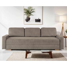 3-Sitzer Home Affaire "SHERIDIAN Schlafsofa mit Bettkasten, in Feincord & Velvet", grau (taupe), B:225cm H:80cm T:94cm, 100% Polyester, Sofas, 3-Sitzer, mit Wellenunterfederung, moderne Bez&uuml;ge, B/H/T 225/94/80