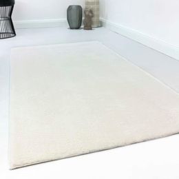Teppich HOMIE LIVING "Villa Rosso", beige (creme), B:133cm H:15mm L:200cm, Polyester, Teppiche, Teppich, Kurzflor, Uni Farben, leicht gl&auml;nzende Optik
