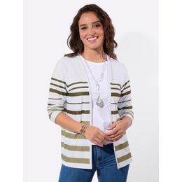 Shirtjacke Casual Looks "Shirtjacke", Damen, Gr. 44, schilf, wei&szlig;, geringelt, 92% Polyester, 8% Elasthan, bedruckt, gemustert, gestreift, mehrfarbig, V-Ausschnitt, Shirts Shirtjacke