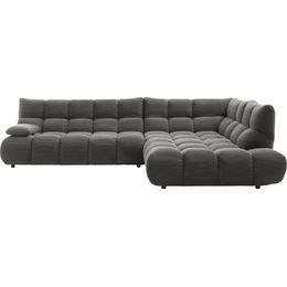 Ecksofa Home Affaire "Cozy Bubble, mit klappbarer Armlehne, Breite 324 cm", anthrazit, B:324cm H:85cm T:211cm, 95% Polyester, 5% Nylon, Sofas, Ecksofa, mit eleganter Steppung, Rundumbezug & weicher Polsterung