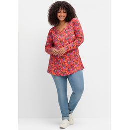 Longshirt sheego by Joe Browns "Longshirt", Damen, Gr. 44/46, rot (rot, gemustert), 95% Viskose, 5% Elasthan, bedruckt, gebl&uuml;mt, gemustert, mehrfarbig, Rundhals, Shirts Longshirt