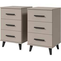 Nachtkommode OTTO HOME "Lagos, 2 Nachtschr&auml;nke, 3 Schubladen, schwarze Griffe & F&uuml;&szlig;e", congo, B:40cm H:65cm T:35cm, FSC-zertifizierter Holzwerkstoff, Sideboards, Nachtkommode, modernes Design, B/T/H je 40/35/65 cm, pflegeleichte Oberfl&auml;che