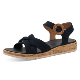 Sandalette Tamaris, Damen, Gr. 37, blau (navy), Ziegenveloursleder, unifarben, Schuhe Sandalette, Plateau, Sommerschuh, Riemchensandale mit h&uuml;bscher Zierschnalle