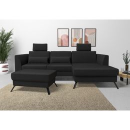 Sit & More Ecksofa SIT & MORE "Olsen L-Form", schwarz, B:261cm H:88cm T:172cm, 100% Polyester, Sofas, Ecksofa, inklusive Sitztiefenverstellung, wahlweise mit Bettfunktion, 15cm hoch