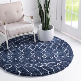Hochflor-Teppich "Temara Shag, LAGERR&Auml;UMUNG", blau (marineblau, elfenbeinfarben), B:152cm H:51mm L:152cm &Oslash;:152cm, Polypropylen (PP), MyFlair M&Ouml;BEL & ACCESSOIRES, Teppiche, Hochflor-Teppich, gewebt, Scandi Design, ideal im Wohnzimmer & Schlafzimmer