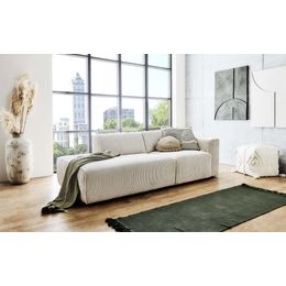 2-Sitzer Home Affaire "Noord mit Kedernaht, Breite 227 cm", beige (cream), B:227cm H:71cm T:96cm, 92% Polyester; 8% Nylon, Sofas, 2-Sitzer, Cord, Struktur, Webstoff, mit Wellenunterfederung, Massivholzrahmen