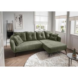 Ecksofa Home Affaire "Baggio Stellma&szlig;e 277/162 cm, modern & elegant, hoher Fu&szlig;", olive, B:277cm T:162cm, 100% Polyester, Sofas, Ecksofa, L-Form, schwarze Metallf&uuml;&szlig;e