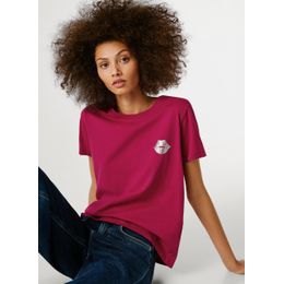 T-Shirt Pepe Jeans "BRULE", Damen, Gr. M, 387penn pink, Single Jersey, Obermaterial: 100% Baumwolle, bedruckt, normal, Rundhals, abgesteppte Kante, Shirts T-Shirt, mit Runhals, kleiner Print auf der Brust