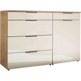 Kombikommode Wiemann "Como", bianco, eiche, dekor, glas champagner, schiefer, B:120cm H:91,2cm T:43cm, Floatglas, Holzwerkstoff, Metall, Sideboards, Kombikommode, vormontiert