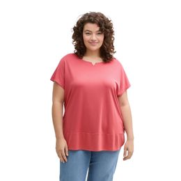 T-Shirt Tom Tailor PLUS, Damen, Gr. 46, rot (berry rot), Single Jersey, Obermaterial: 100% Viskose, unifarben, regular fit taillenbedeckt, Rundhals, Shirts T-Shirt, mit kleinem Schlitz