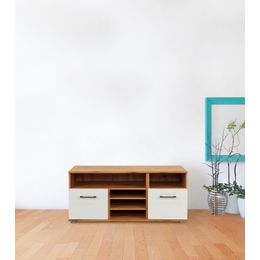 Kombikommode Priess "Lissabon", braun (astkernbuche, lichtwei&szlig;), B:123cm H:55cm T:38cm, Holzwerkstoff, Sideboards, Kombikommode