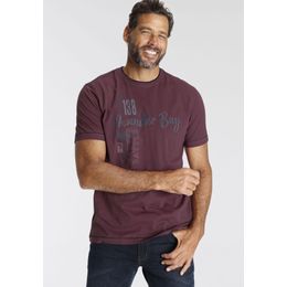 MAN'S WORLD T-Shirt MAN'S WORLD, Herren, Gr. S (44/46), lila (beere), Single Jersey, Obermaterial: 100% Baumwolle, bedruckt, washed, normal, Rundhals, Shirts T-Shirt, Kurzarm, l&auml;ssiger Print, aus Baumwolle, Topseller