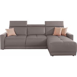 Ecksofa DOMO collection "Ava mit moderner Sitzheftung & toller Doppelnaht, komfortabel, L-Form", braun (schlamm), B:262cm H:84cm T:167cm, Kunstleder SOFTLUX;Struktur fein (100% Polyester);Zierkissen: Microfaser PRIMABELLE (100% Polyester);Struktur (100% Polyester);Microfaser PRIMABELLE (100% Polyester), Sofas, Ecksofa, mit Recamiere, inkl. Federkern, wahlweise mit Kopfteilverstellungen