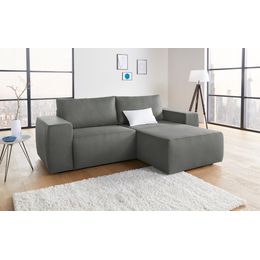 Ecksofa "LooksII kubisch, bequem, strapazierf&auml;hige Bez&uuml;ge, Breite 242cm, L-Form", grau (steel), B:242cm H:87cm T:160cm, Feinstruktur weich (100% Polyester);Struktur fein (100% Polyester), LOOKS by Wolfgang Joop, Sofas, Ecksofa, geradlinig und komfortabel